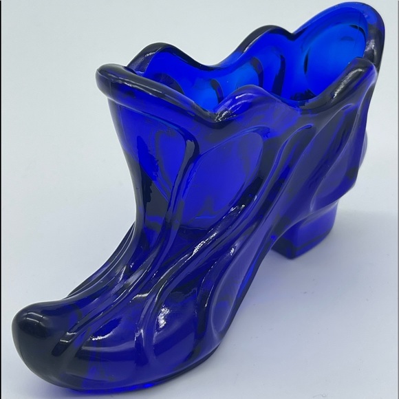 Accents | Fenton Cobalt Blue Vintage Glass Shoeboot Scalloped Top ...